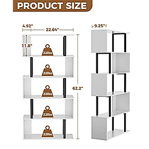 Gadroad 5 Tier Geometric Bookcase, Black and White Book Shelves, Modern Corner Bookcase Storage Shelf Wood for Living Room Home Office (White, 5 Tier)