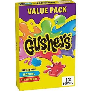 Gushers Fruit Flavored Snacks, Strawberry Splash and Tropical, 12 ct