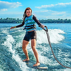 MUMUBOAT 25ft Wakesurf Rope with EVA Handle, 6 Sections Floating Watersport Ropes for Surfing (Grey & Black)