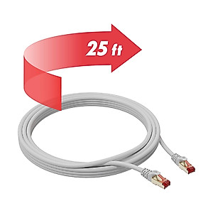 Cat7 Ethernet Cable - 25 ft - RJ45 Connector - Double Shielded STP - 10 Gigabit 600MHz - Cat 7 Premium High Speed Network Wire Patch Cable (7.5m) LAN Cord - 25 Feet