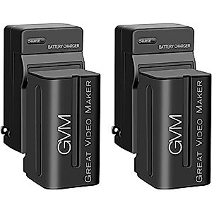 GVM 2 Pack NP-F750 Replacement Batteries and Chargers for NP-F975, NP-F960, NP-F950, NP-F930, NP-F770, NP-F750, NP-F550, DCR, DSR, HDR, FDR, HVR, HVL and LED Light