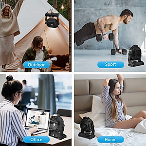 CooCoCo Camping Fan, Portable Fan Rechargeable,Battery Operated Fan Camp Fan for Tents,Stepless Speed & Long-Lasting Battery Fan for Outdoor,Office,Travel