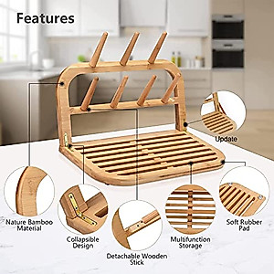 Bamboo Baby Bottle Drying Rack, Space Saving Kitchen Drying Rack & Bottle Holder for Plastic Bag, Cup, Glass, Dish, Accessories, Reusable Ziplock and Freezer Bag Dryer Rack