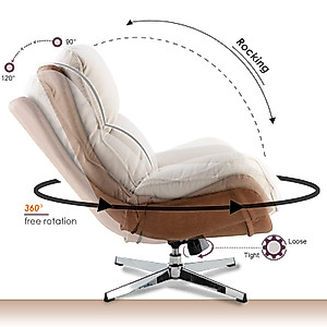 DUOMAY Swivel Accent Chair, Modern Linen Soft Foam Lounge Chair with High Back, Comfy Rocker Chair for Living Room Bedroom Reading Room Office, Tilt & Swivel, Chrome Base, Beige