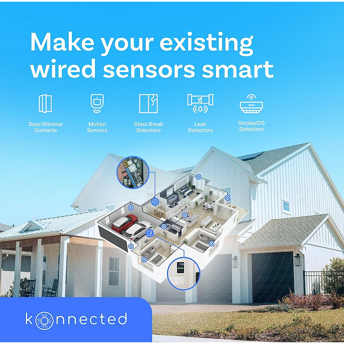 12-Zone Wired Smart Alarm Panel - Konnected Alarm Panel Pro Conversion Kit - Make Wired Alarm System Smart - SmartThings, Alexa - No Batteries or Monthly Subscription - Wi-Fi & Ethernet Connection