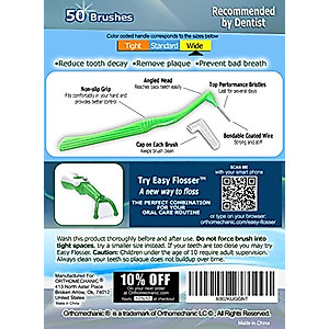 Orthomechanic Interdental Brush Angle Cleaners - Jumbo Pack (50 Brushes) (Standard) - Remove Plaque - Toothpick