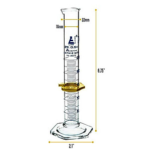 EISCO Graduated Cylinder, 25mL - ASTM, Class A Tolerance ±0.17mL - Protective Collar, Hexagonal Base - Blue Graduations - Borosilicate 3.3 Glass