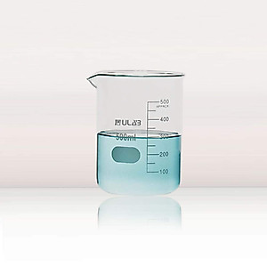 ULAB Scientific Glass Beaker Set, Vol. 500ml, 3.3 Borosilicate Griffin Low Form with Printed Graduation, Pack of 4, UBG1016