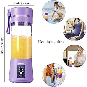 Renewgoo BlendMate Blender Portable Juicer Travel Bottle Portable Personal USB-C Mini Rechargeable Electric Smoothie Maker, Fruit & Veggie Blending To Go, Purple