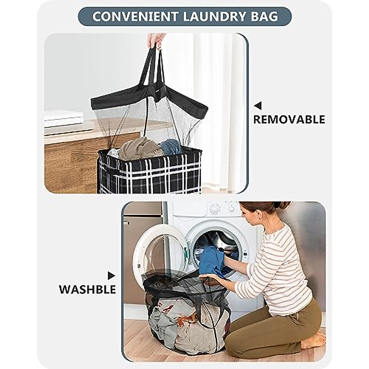 SOLEDI Laundry Hamper with Lid 100L Large & Tall Collapsible Laundry Baskets, Clothes Hamper with Bag Removable Easy to Carry, Dirty Hampers for Bedroom, Bathroom, Dorm, College