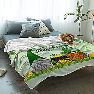 Fantasy Staring St. Patrick's Day Throw Blanket - Elf Gnome Lucky Green Clover Shamrock Flannel Blanket Microfiber Holiday Blanket Soft, Cozy, Comfy Throw for Sofa Couch Bed, 40 x 50 inch