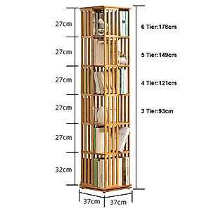 360 Rotating Bookshelf, Bamboo Rotating Storage Display Rack Standing Shelves with Open Design Shelving for Living Room Study Room Office