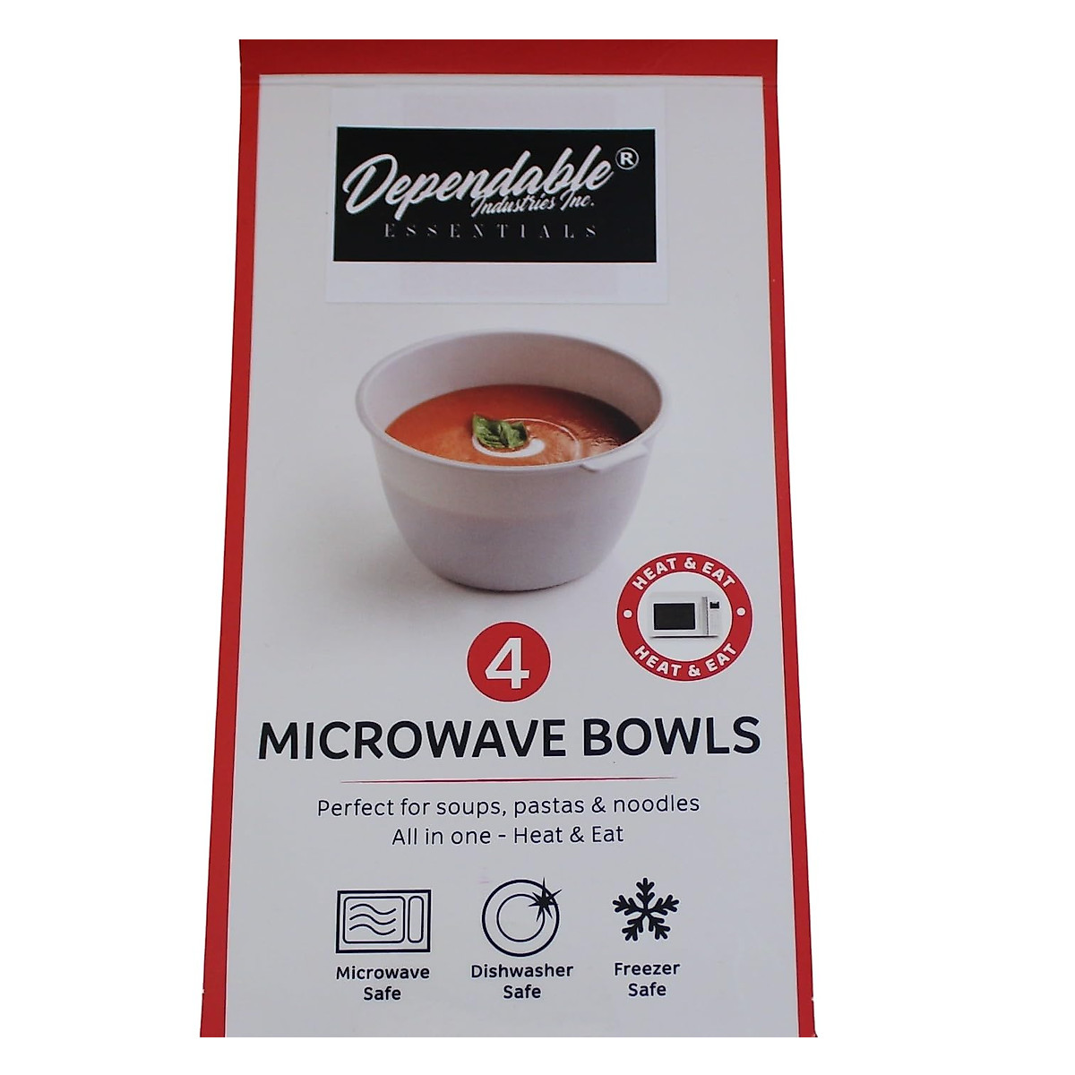 Dependable Industries inc. Essentials Unbreakable Microwave Bowls Heat and Eat 26 OZ Dishwasher Safe BPA-Free Plastic for Serving Soup Pasta Noodles Oatmeal Cereal Stakable Set of 4