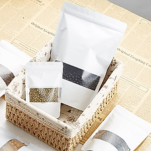 TOCKONIMN Stand-up Pouch Smell-Proof Edible Bag Packaging for Food-Storage 100 Pack Resealable Containers for Candy Products Heat Sealable Ziplock Bags with Clear Window (3.9"x5.9", white)