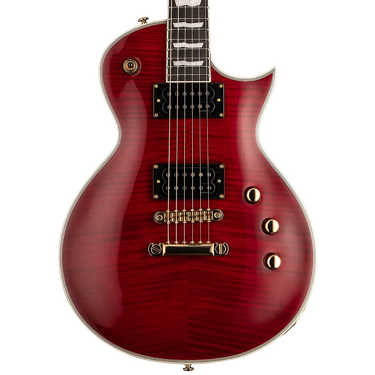 ESP 6 String LTD Deluxe EC-1000T CTM Electric Guitar, See Thru Black Cherry, Right, (LEC1000TCTMFMSTBC)