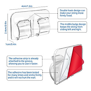 Hooks for Outdoor String Lights Clips, 20Pcs Heavy Duty Cable Clips with Waterproof Adhesive Strips for Hanging Christmas Light - Outside UV-Resistant Clear Sticky Cord Holders Rope Organizer