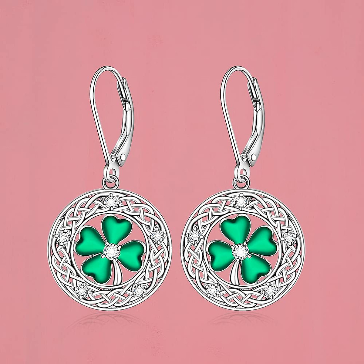 St Patricks Day Earrings Shamrock Earrings for Women Four Leaf Clover Dangle Sterling Silver Celtic Knot Green Irish Shamrock Lucky Jewelry Valentines Day Gifts