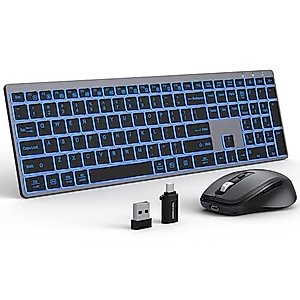 Earto Wireless Keyboard and Mouse, 7 Color Backlight, Type-C Rechargeable, Slim & Quiet, Jiggler Mouse, 2.4GHz Backlit Wireless Keyboard and Mouse for Mac, Windows, Laptop, PC, K637 Space Grey