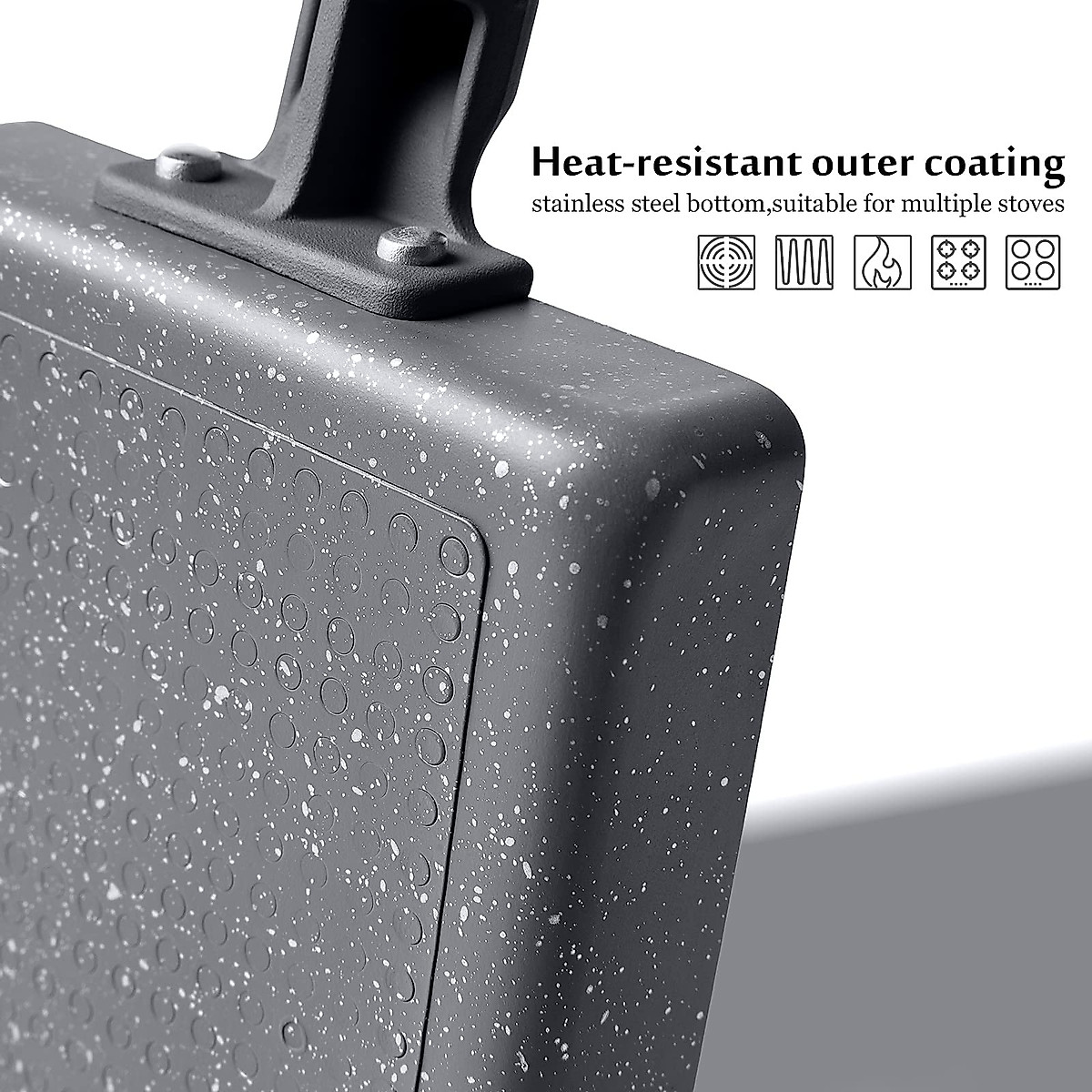 LISOS Tamagoyaki Pan Square Japanese Omelette Pan,Non-stick Egg Roll Pan,Rectangle Frying Pan Wood Handle,with Silicone Brush & Red silicone spatula,Grey