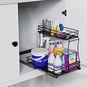 TOOYIMR Under Sink Organizer，2 Tier Slide Out Pull Out Cabinet Organizer Shelf，Multi-Purpose Under Sink Storage with Sliding Drawer for Kitchen Bathroom Cabinet(Black)
