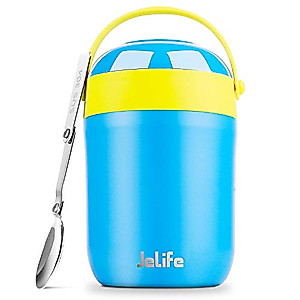 Jelife Thermos for Hot Food Container - 16oz Lunch Soup Thermos Insulated Food Jar, Bento Lunch Box Stainless Steel Food Funtainer with Spoon for Back to School Camping Vacuum Leak-Proof, Blue
