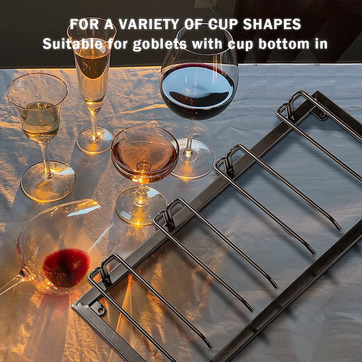 Wine Glasses Rack Under Cabinet Stemware Rack, Wire Wine Glass Holder Storage Hanger for Cabinet Kitchen Bar, 4 Rows Black Metal Wine Glasses Hanger