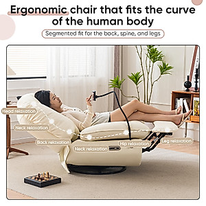 Oversized Electric Recliner Chair, 270 Swivel Rocking Glider Rocker for Adults Modern Ergonomic Lounge Chair Living Room with Phone Stand & Smart Voice Control Theater Seating, Ivory Fuax Leather