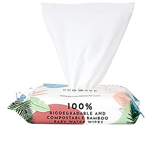 ECO WAVE Baby Wipes, 100% Biodegradable & Compostable Eco-Friendly Bamboo Water Wipes, Unscented, Hypoallergenic, Vegan, Alcohol-Free, Suitable For Sensitive Skin, 768 Wipes