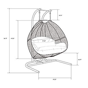 LeisureMod Outdoor Patio Beige Wicker Hanging 2 Person Double Egg Swing Chair (Dark Red)