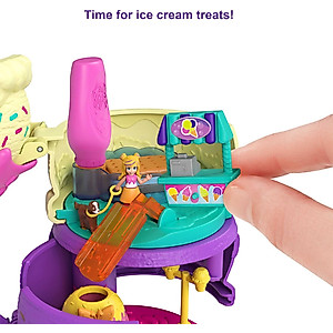Polly Pocket Dolls and Accessories, Ice Cream Cone-Shaped Playground with 3 Floors and 2 Micro Dolls, Spin ‘n Surprise Compact​​