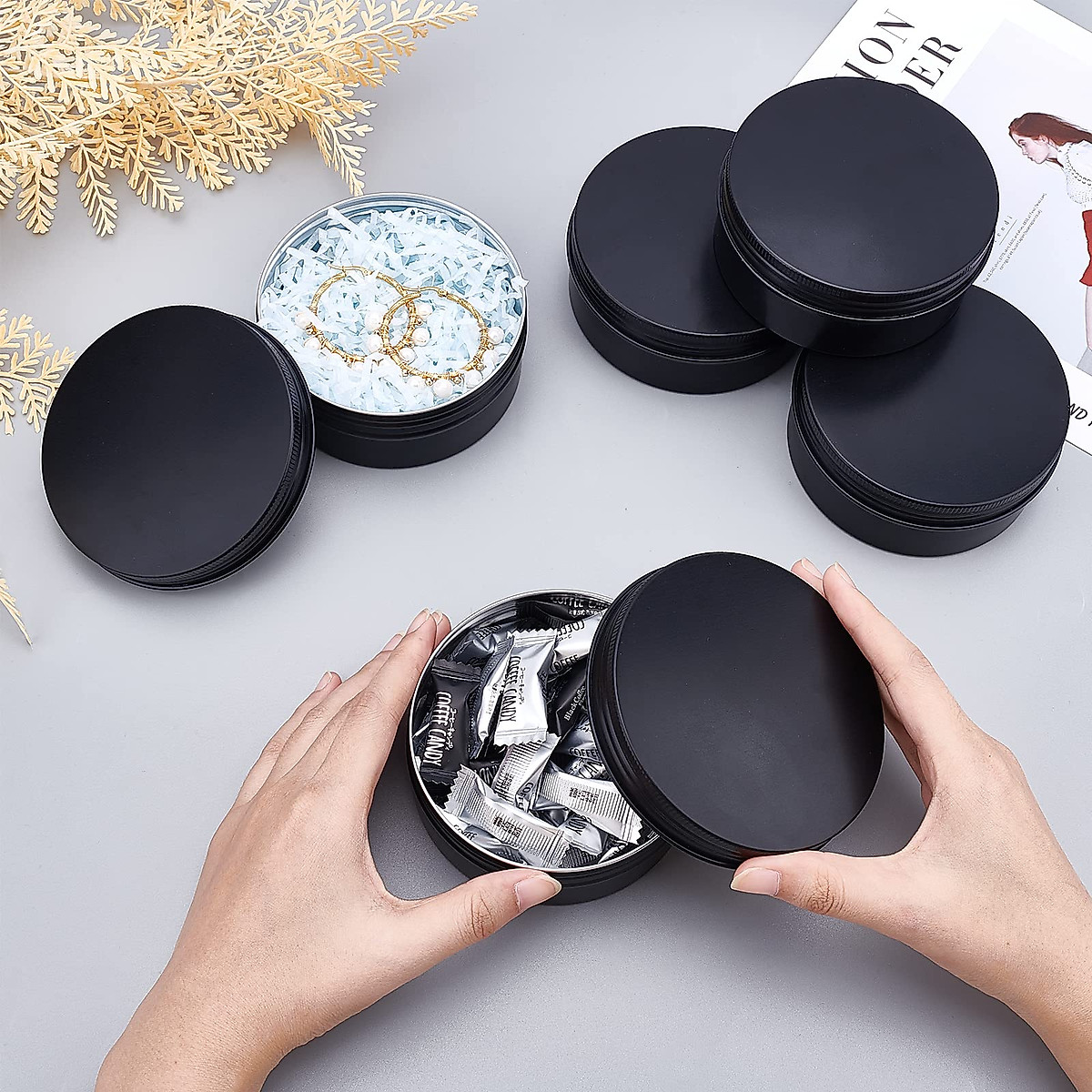 BENECREAT 5 Packs 8oz Matte Large Black Aluminum Tin Can Round Metal Tins with Screw Lid for Spices, Candies Tea and Chrismas Treat