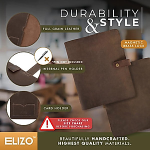 Elizo Leather Notebook Cover XL - Cahier Cover - Leather Journal Cover - Planner Cover - Leather Composition Notebook Cover - Refillable Notebook Cover - Leather Bible Cover - Fits 7.5 x 10