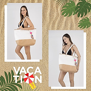 Genovega Extra Large Woven Straw Beach Tote Bag Sandproof for Women, Oversized XL Womens ladies Big Canvas Waterproof Totes Bags Zipper Pocket Best Gifts