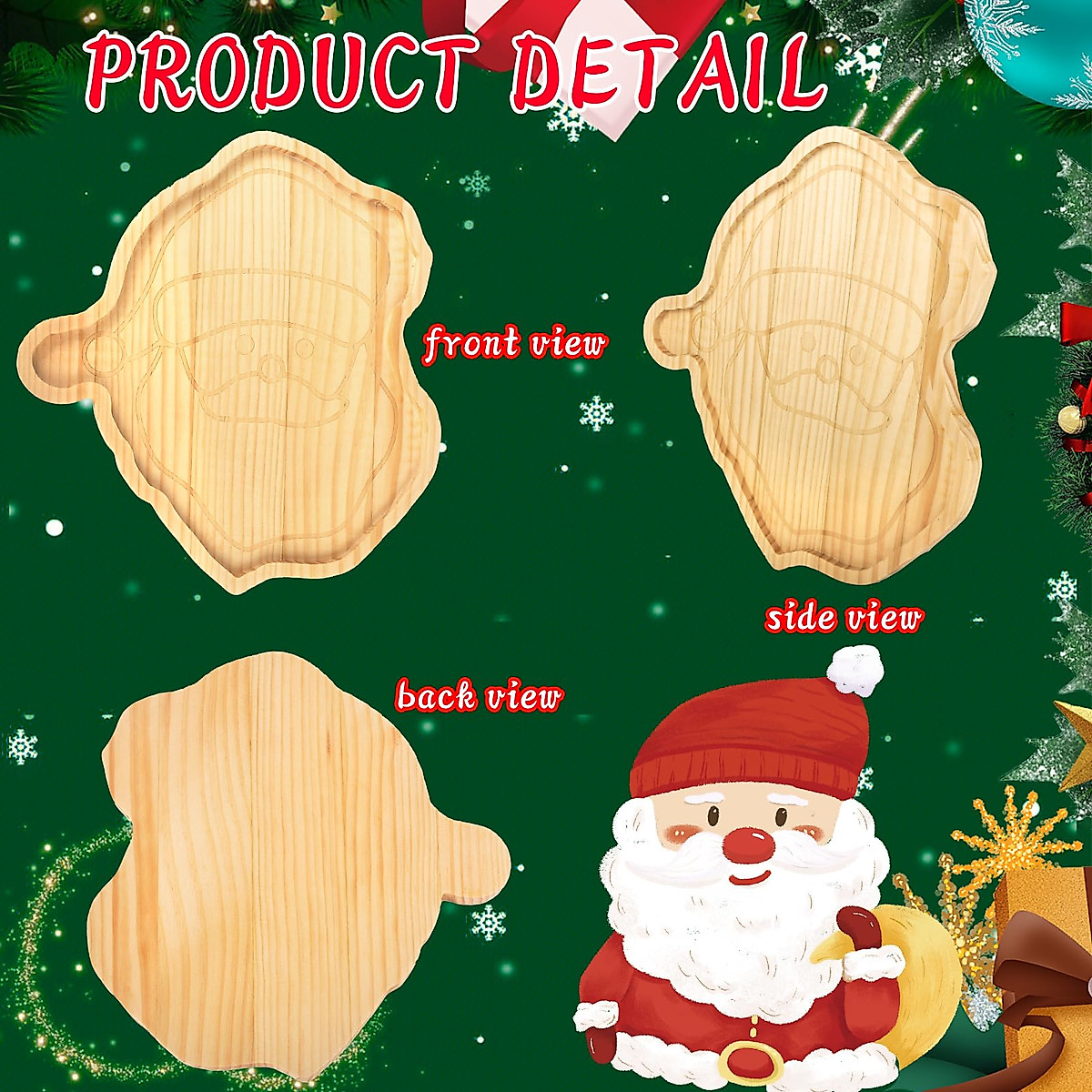 Tkifoda Wooden Charcuterie Board, Christmas Serving Tray, Santa Claus Style, Solid Wood Construction