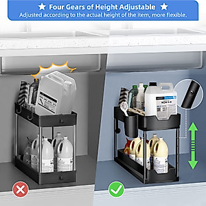 DIHUMK Under Sink Organizers and Storage for Bathroom Kitchen Cabinet 2 Tier Pull Out Double Shelf Drawer Black