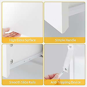 DWVO 8 Drawer Dresser with LED, White Dresser, Modern 8 Chest of Drawers with Deep Drawers Glass Top High Gloss Surface, Storage Organizer Cabinet for Living Room