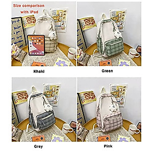 Lovemore Kawaii Backpack Aesthetic Backpacks with Plush Back to School Supplies, College Backpack Travel Daypack Bookbags for Teens (Green)