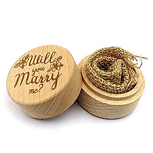ZZYINH AN207 Personalized Engraving Rustic Wedding Wooden Ring Box Jewelry Trinket Storage Container Holder Custom Will You Marry Me Rings Small Jewelry