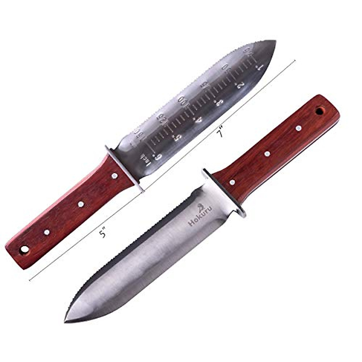 HOKURU Hori Hori Knife - Landscaping, Digging, Weeding, Cutting, Planting Gardening Tool With Leather Sheath, Stainless Steel Blade and Sharpening Stone