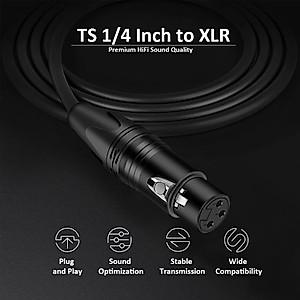 DREMAKE Unbalanced XLR 3-Pin Female to Jack 6.5mm 1/4 TS Male Mic Patch Cord, 25FT XLR to Jack 6.35mm Mono Audio Instrument Cable for Karaoke, Speaker System, Dynamic Microphone - Black