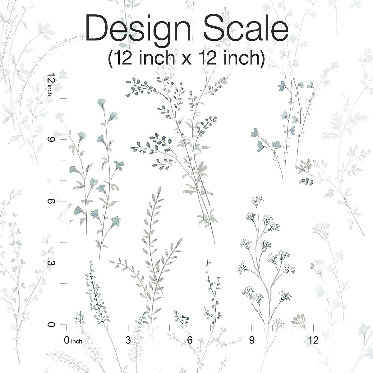 York Wallcoverings PSW1523RL Blue and Green Wildflower Sprigs Premium Peel and Stick Wallpaper