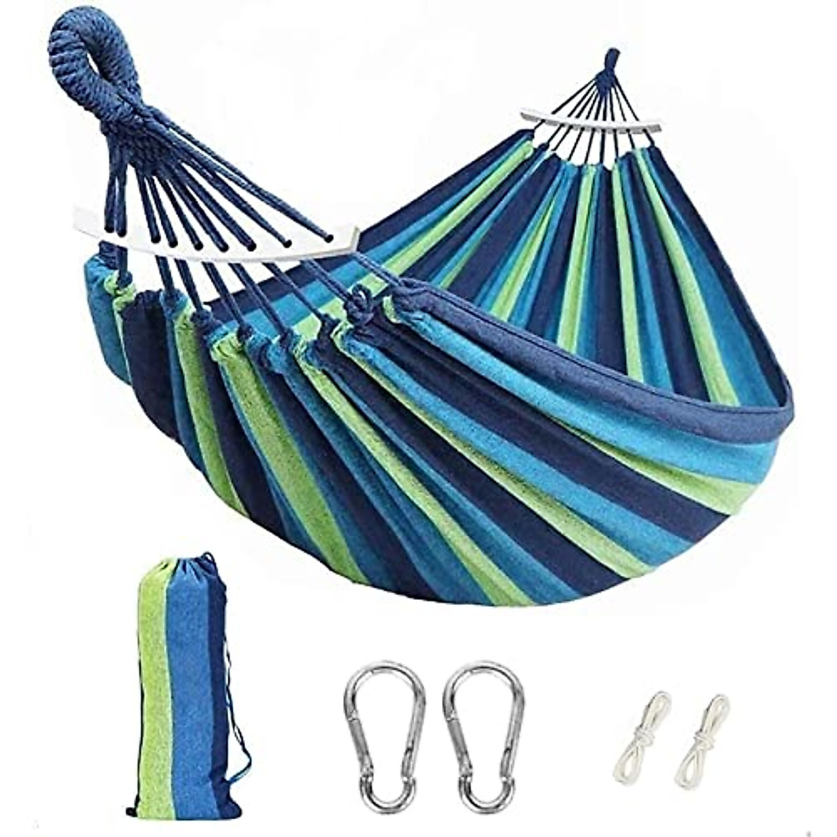 Outdoor Double Hammock, Portable Cotton Canvas Hammock for 2 Person, Max Load is 450lbs with Carry Bag, Tree Strap and Rope, Porch, Garden, Outdoor/Indoor, Patio and Backyard for Camping