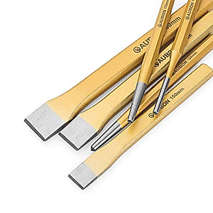 Acrux7 6 Pcs Cold Chisel Set - Flat Chisel, Center Chisel, Cylindrical Chisel, with Canvas Bag, Cone Chisel for Brickwork, Concrete, Metal, Stone