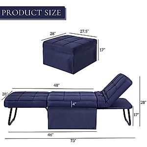 Seogwisam Convertible Sofa Bed,4 in 1 Multi Function Ottoman Bed,Assembly-Free Chair Bed Sleeper with Adjustable Backrest and Pillow-Navy Blue 28" W