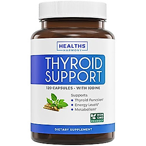 Thyroid Support with Iodine - 120 Capsules (Non-GMO) Improve Your Energy - Ashwagandha Root, Zinc, Selenium, Vitamin B12 Complex - Thyroid Health Supplement - 60 Day Supply