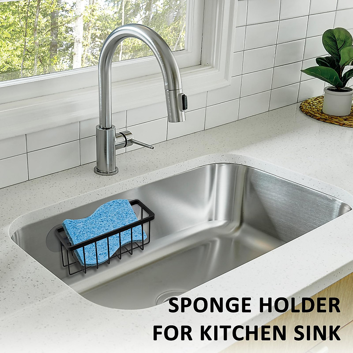 SHFKS Sponge Holder for Kitchen Sink Suction,Kitchen Sink Sponge Holder,Kitchen Sponge Holder,Dish Sponge Holder for Sink,Kitchen Sink Caddy (BLACK)
