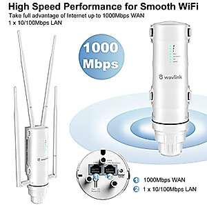 WAVLINK Outdoor WiFi Extender AC1200 High Power Outdoor Weatherproof WiFi Range Extender Access Point with Passive POE, Dual Band 2.4GHz+5GHz, 4x7dBi Detachable Antenna