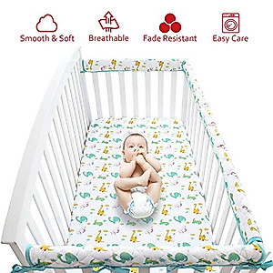 Dinosaur Crib Sheet for Boys Girls, Baby Crib Sheet Fit for Standard Crib and Toddler Mattress, Soft and Breathable Microfiber Crib Fitted Sheet for Unisex Baby
