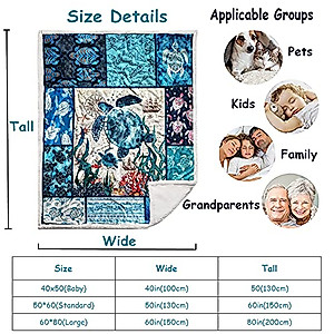 Zzkslife Sea Turtle Blanket Sherpa Fleece Blanket Cute Turtle Decor Animal Blanket for Bed Couch Stitch Blanket Blue Sea Turtle Gifts for Women(Turtle Throw,60"×80")