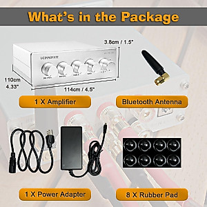 UCINNOVATE Bluetooth Stereo Audio Receiver Amplifier, Hi-Fi Class D Audio Amp with Subwoofer AUX Output, Bluetooth Power Amplifier 2.1 Channel Digital Amplifier for Home Speakers, 100W x 2 + 50W